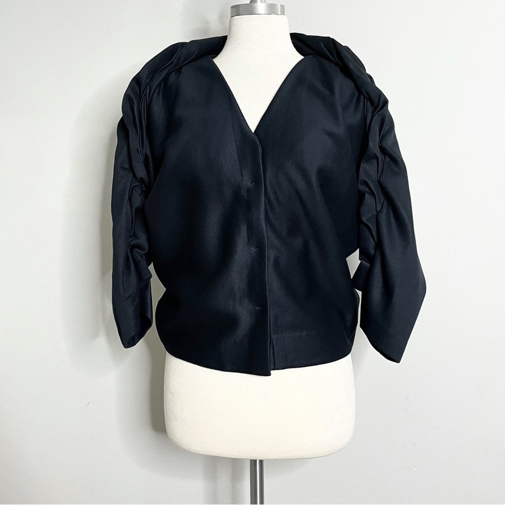 Cos Collection Of Style Button Up Ruffle Scuba Jacket - Gem